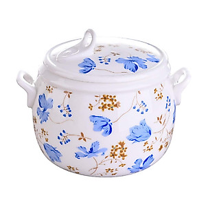 Hemoton Ceramic Stew Pot with Lid Small Steam Pot Flower Print Clay Pot Porcelain Soup Noodle Bowl Cooking Hot Pot for Home Restaurant Assorted Color