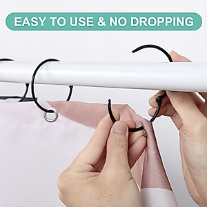 Shower Curtain Hooks, 12 Pcs Shower Curtain Rings, Round Snap Black Shower Curtain Rings, Decorative Metal Rustproof Shower Curtain Rings, Glide Smoothly Shower Rings for Curtain (Black)