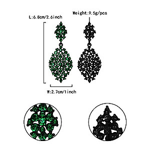 Flyonce Women's Austrian Crystal Party Hollow-out Teardrop Pierced Dangle Earrings Green Black-Tone