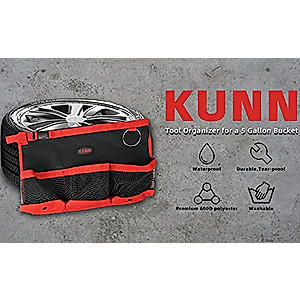 KUNN Car Wash Bucket Tool Organizer for 5 Gallon Bucket with Towel Holder Ring,Soap Pockets Cleaning Bucket Organizer Water-Resistant Mesh Pockets for Clean Supplier,Car Wash Supplier Red