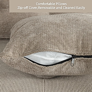 ChicFurnit 82.6-Inch L-Shape Sofa Bed with Pull-Out Sleeper & Wheels,Modular Couch with USB Ports & Power Sockets,Three Pillows with Removable Cover,for Living Room,Khaki