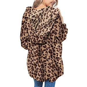 LookbookStore Faux Fur Coats for Women Fleece Hooded Jacket Women Teddy Bear Jacket for Women Fuzzy Coats for Women Leopard Size Large Fits Size 12 / Size 14