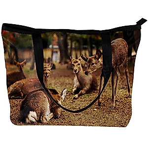 Women's Large Size Canvas Shoulder Bag Hobo Crossbody Handbag Casual Tote, Lovely Animal Deer