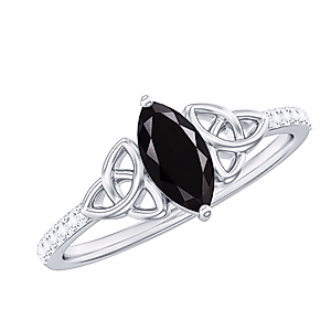 Certified Onyx Celtic Knot Ring with Diamond, Natural 4X8 mm Marquise Shape Black Onyx Celtic Design Ring For Women, Aaa Quality, 14K White Gold, Size:US 7.50