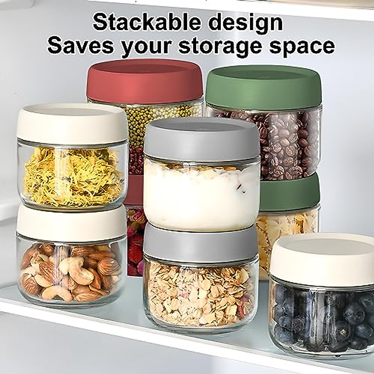 8 Pack 10oz Overnight Oats Containers With Lids, Reusable Leak Proof Wide Mouth Mason Jars For Fruit, Salad Dressing, Sauce, Cereal, Pasta, Sugar, Beans, Spice