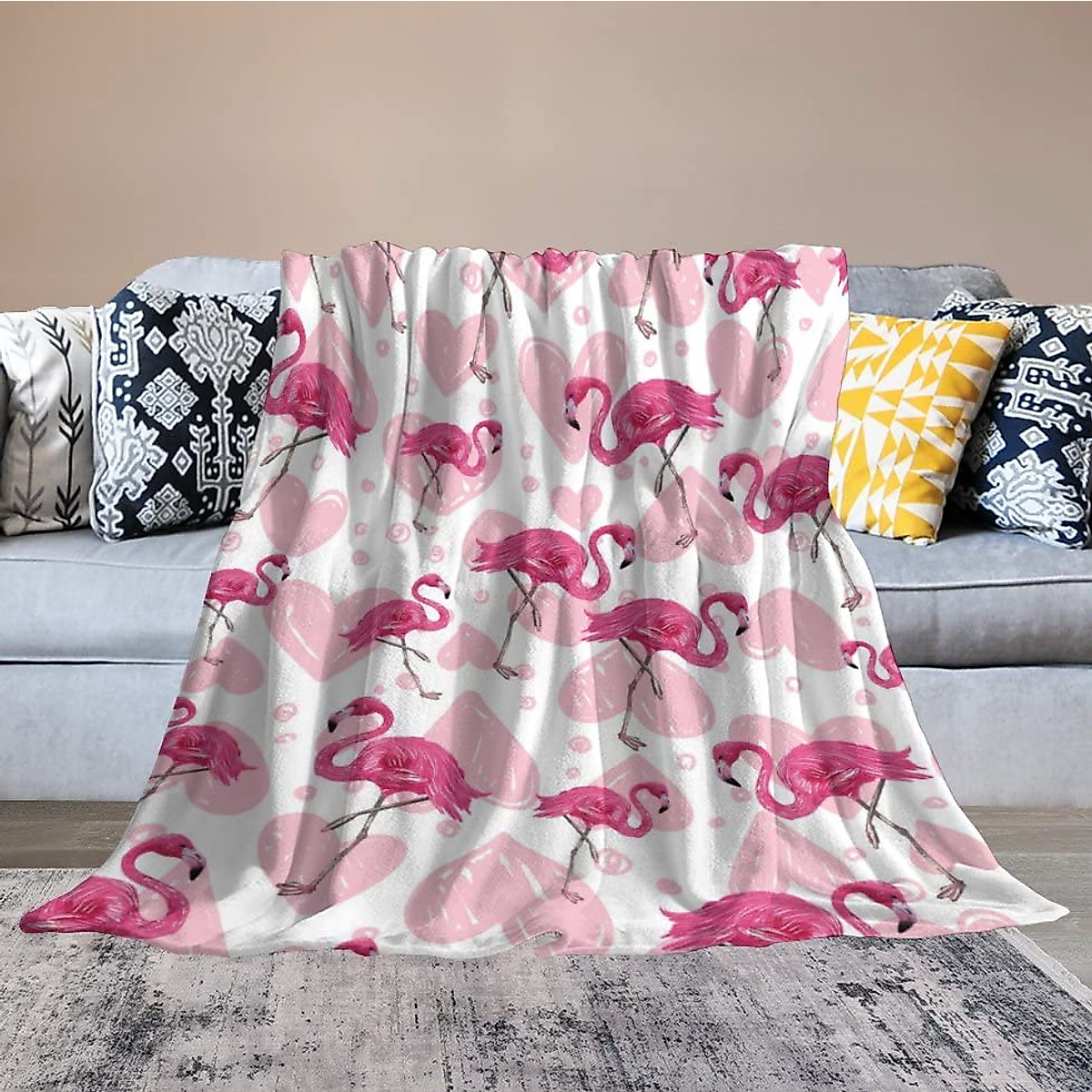 Flamingo Blanket Gifts, 40"x50" Cute Throw Blanket for Girls Women, Soft Warm Cozy Plush Flannel Blankets for Sofa Bed Couch