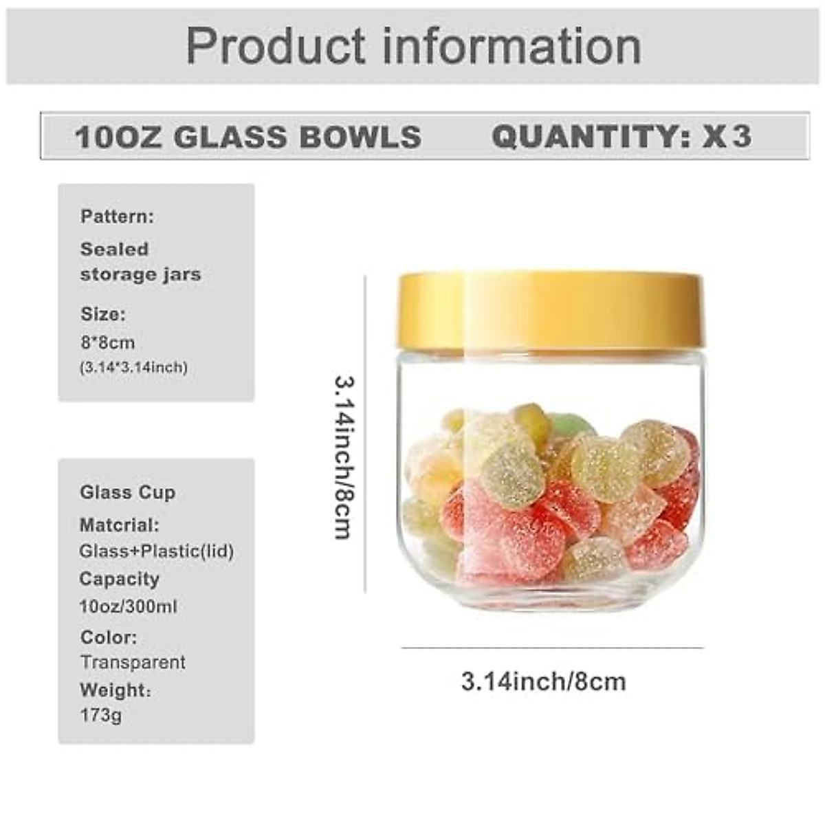 DNIENKGE Glass Sealed jar Confectionery Container – 10oz Kitchen Glass Sealed Storage Jar with Stackable Sealed Lid for Kitchen Seasoning, Coffee Beans, Tea, Sugar, Vanilla (3PCS)