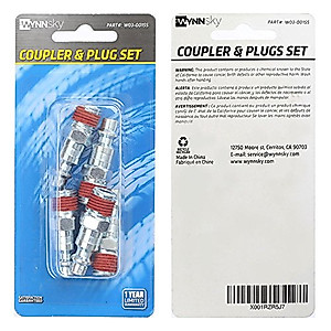 WYNNsky Industrial Air Plug Set, 1/4 Inch Body Size, 1/4 Inch NPT Male Threads Size, 5 Piecess Steel Air Compressor Accessories Fittings