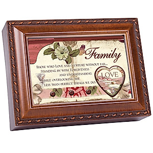 Cottage Garden Family Those Who Love and Nurture Woodgrain Rope Trim Jewelry Music Box Plays Wonderful World