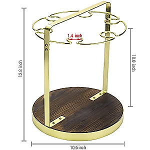 MyGift Modern Brass Metal & Burnt Wood Tabletop Stemware Holder Rack, Wine Glass Serving Caddy