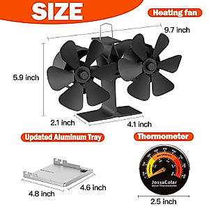 JossaColar Wood Stove Fan for Mr Buddy Heater (Little and Big Buddy) Included Bracket and Thermometer, Fireplace Fan Heat Powered Thermoelectric Fan Thermal Fan Eco Fans