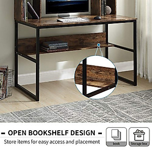 Home Office Desk, 47 inch Modern Simple Style Laptop Table, Multipurpose PC Workstation, Computer Desk with Hutch and Bookshelf