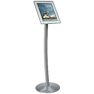 Displays2go 8.5" x 11" Outdoor Pedestal Menu Sign, Floor Standing, Snap-Open Door, Aluminum – Silver (CM8511PSV2)