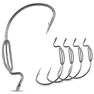 Weighted Worm Fishing Hooks,20pcs Offset Wide Gap Worm Hooks Weighted Bass Swimbait Hooks for Soft Plastics Weedless Jig Head Hooks Freshwater Saltwater