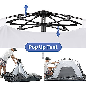 Echosmile Pop Up Tent Family Camping Tent, 4 Person Instant Tent, Easy Set Up Tent, Lightweight Portable Automatic Tent, Waterproof Dome Tent, Windproof Outdoor Backpacking Tent (Grey (with Rainfly))