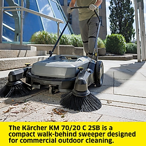 Kärcher Commercial Outdoor Hand Push Sweeper, Two Bristle Brushes, Sweeps up to 30,000 ft²/h - KM 70/20 C 2SB - 12 Gallon Capacity