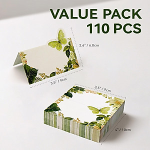 110 PCS Tent Cards, Small Place Cards with Elegant Floral Butterfly Design Delicate Seating Cards Blank Name Cards Escort Cards for Wedding, Table, Dinner Parties, Receptions (Each Measures 2” x 3.5”)