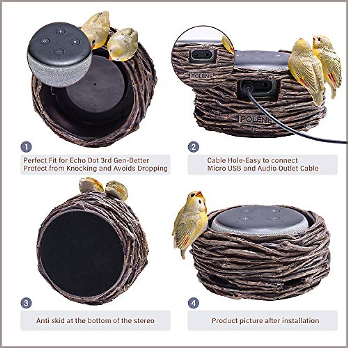 POLÈNE Bird House Statue,Echo Dot Holder Stand,Smart Speaker Stand for Echo Dot 3rd Generation Echo Dot Kids，Bird House Figurines Home Decor.