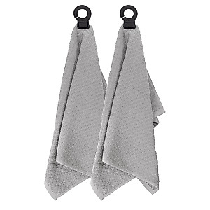 Ritz Premium Hook and Hang Towel (2-Pack), 18" x 28", Long-Lasting and Durable Rubber Hook, Highly Absorbent and Super Soft Hand Cloths for Kitchen, Bathroom, or Laundry Room, Titanium