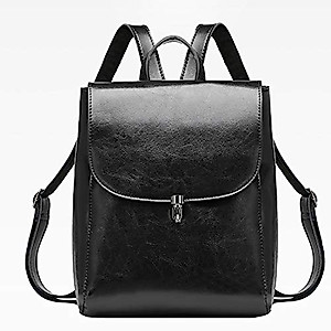 HESHE Women’s Leather Backpack Casual Style Flap Backpacks Daypack for Ladies (Black)