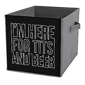 I'm Here for Tits and Beer Foldable Storage Bins Printd Fabric Cube Baskets Boxes with Handles for Clothes Toys, 11x11x11
