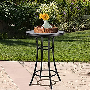 Kingdely Outdoor Bar Height Bistro Table, Round Tempered Glass Patio Table, Steel Frame Patio Furniture for Backyard, Lawn, Balcony, Pool, Black