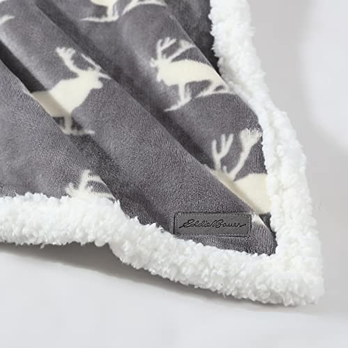Eddie Bauer Ultra-Plush Collection Throw Blanket-Reversible Sherpa Fleece Cover, Soft & Cozy, Perfect for Bed or Couch, Elk Stance Grey