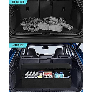 Fyzeoty Car Organizers and Storage - Trunk Organizer for Suv Sedan,Car Trunk Leather Storage Box,Extra Large,Magnetic Lid,Collapsible and Adjustable