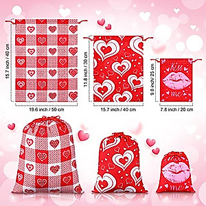 36 Pieces Large Wedding Drawstring Bags Heart Gift Wrapping Bags Candy Wedding Cookie Bags for Wedding Party Favors Bridal Shower, Assorted Sizes and Designs