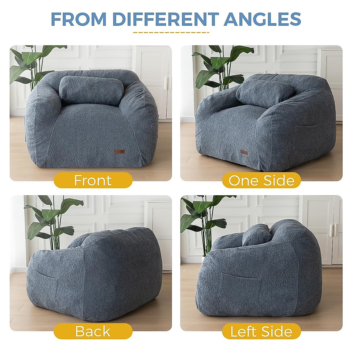 MAXYOYO Giant Bean Bag Chair with Pillow, Boucle Bean Bag Sofa for Adults,Large Upholstered Bean Bag Couch Lazy Sofa with Filler for Reading, Gaming