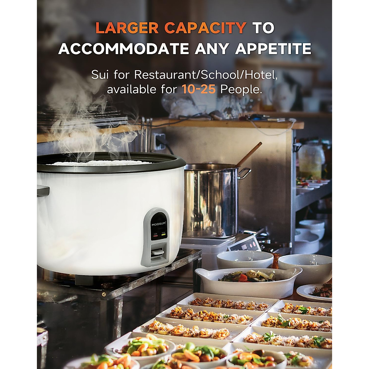 MOOSUM Commercial Rice Cooker, Large Capacity 23-Cup (UnCooked), 46-Cup (Cooked) with One Touch Operation and 12-Hour Keep Warm,Easy to Use and clean,1600W