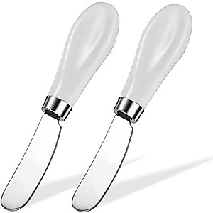 2 Pack Stainless Steel butter Spreader Knife with White Porcelain Handle, 3-in-1 Kitchen Gadgets,5.11 Inch. Butter Spreader for Bread Smear Butter, Jam, Peanut Butter (Butter Knief)