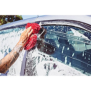 Maxshine Red Chenille Microfiber Wash Pad – Double Sided Long Super Soft Strands Makes Easy to Glide Over Any Car Surfaces, Windows, Mirrors, Great Washing Experience