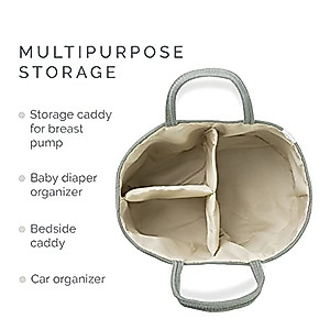 Natemia Rope Diaper Caddy Organizer│Large Portable Nursery Storage Bin and Car Travel Organizer│Tote Bag with Dividers for Diapers & Wipes