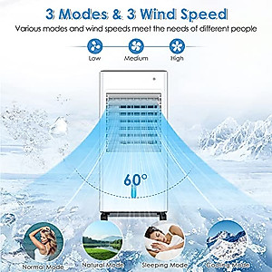 Portable 3-IN-1 Air Conditioners for Room, Portable AC Unit with 1.6 Gallon Water Tank, 4 Modes & 3 Speeds, Personal Air Cooler with Remote Control Fast Cooling for Room Home Office