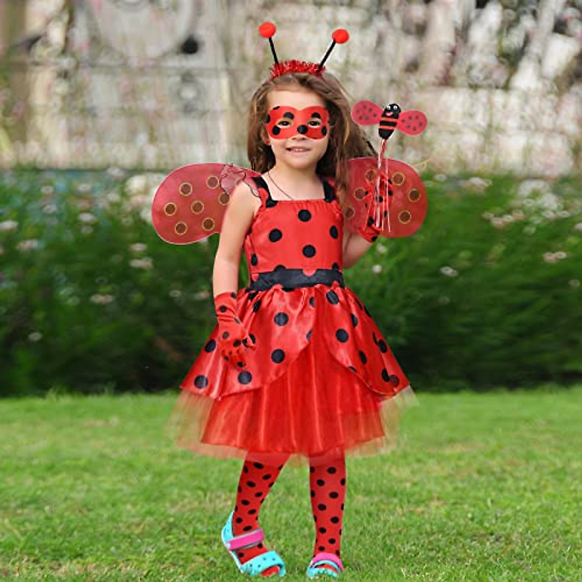 Latocos Ladybug Dress Costume for Girls with Polka Dots Dress Dress Up Pretend Play Birthday Halloween Gifts for Kids 3-10