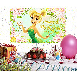 Green Tinkerbell Backdrop for Birthday Party Supplies 5x3ft Fairy Photo Backgrounds Fairy Theme Baby Shower Banner for Birthday Cake Table Decoration