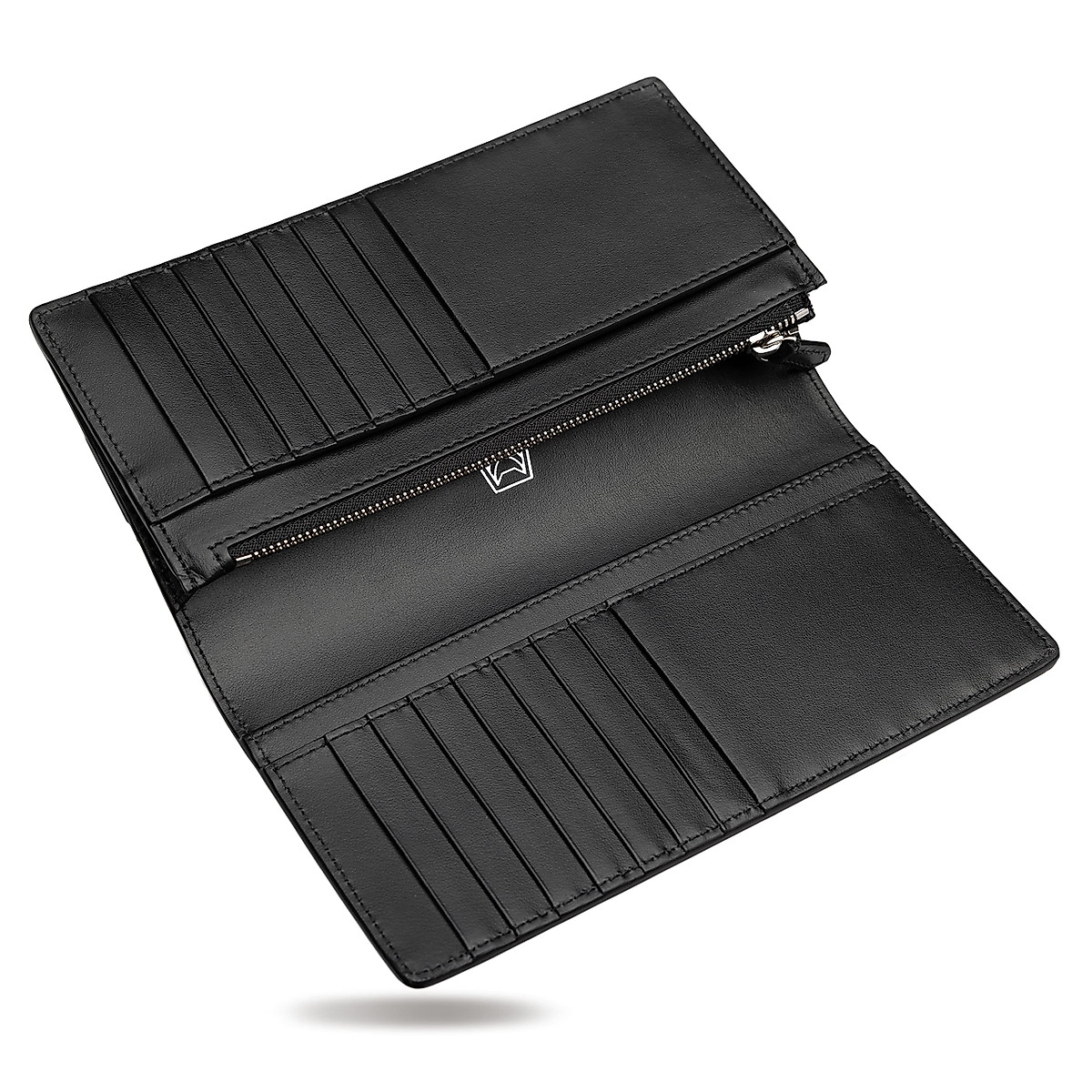 WOLFselection Genuine Leather Long Wallet - Rugged Bifold Mens Wallets with Inner Zip Slot for Key and Coins - Big Capacity for Credit Cards ID Driver's License and Notes