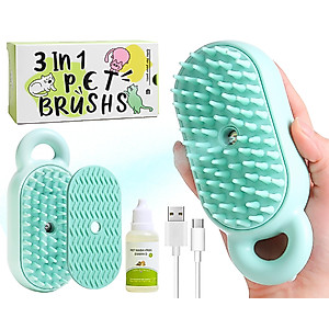 Cat Steam Brush,3 in 1 Steamy Cat Brush,Cat Brush for Shedding, Multifunctional Pet Steam Brush Cat Hair Brush for Removal of Shedding and Tangled Hairs,Water Brush for Cats (Green)