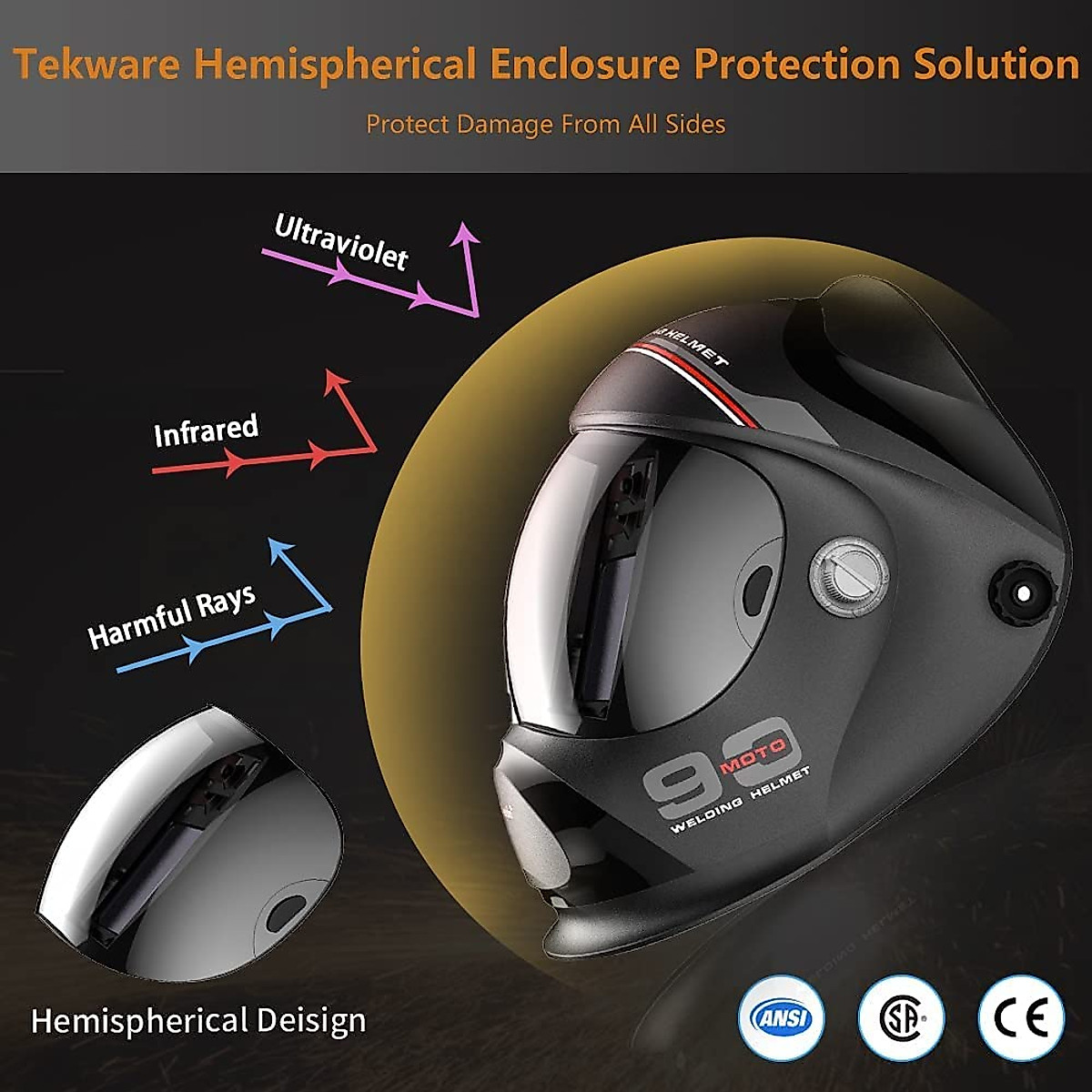 Tekware Welding Helmet Auto Dark,True Color Welder Helmet,4 Arc Sensor Welding Hood, Lightweight Hemispherical 4C Lens Welding Mask, Variable Shade 4~5/9-9/13