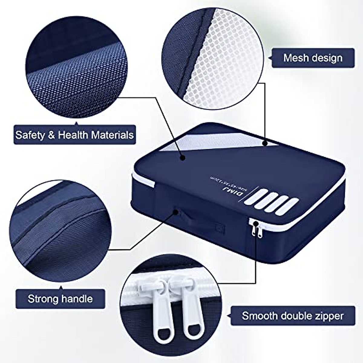 DIMJ Packing Cubes, Durable Packing Cubes for Travel, Lightweight Travel Cubes (Navy Blue, 8 Pack)