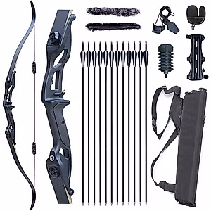 Monleap 56" Takedown Recurve Bow and Arrows Set for Adults Right Hand Archery Kit Metal Riser Hunting Bow for Shooting Practice 30-50lb (Black 50lb)