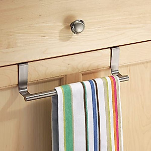 Mziart Modern Towel Bar with Hooks for Bathroom and Kitchen, Brushed Stainless Steel Towel Hanger Over Cabinet (9 inch)