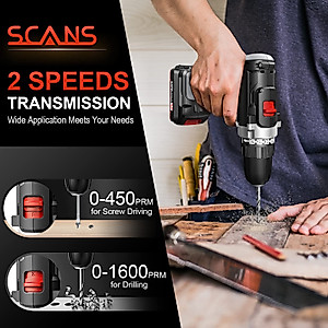 SCANS Cordless Drill Driver, 20V Electric Power Drill Kit, 354 In-lb Torque, Variable Speed, 3/8" Keyless Chuck, 16+1 Position Power Tools Kit & 28pcs Drill/Driver Bits for Home, Wood, Brick, SC1180-1