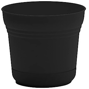 Bloem Saturn Round Planter with Saucer Tray: 12" - Black - Durable Plastic Pot, Matte Finish, Removable Saucer, for Indoor & Outdoor Use, Gardening, 3 Gallon Capacity