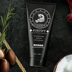 Bossman Fortify Intense Beard Conditioner - Shower Beard Wash, Moisturizer and Beard Softener for Men - Beard Growth Products - Made in USA (Naked Scent)
