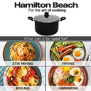Hamilton Beach Nonstick Covered Dutch oven 3-Qt - Black Aluminum Dutch oven with Soft Touch Bakelite Handle & Glass Lid - Flared Edge - Spiral Bottom, Multipurpose Use - Durable & Dishwasher Safe