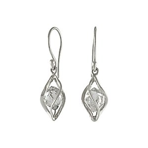 Starborn Sterling Silver cage set natural Herkimer Diamond Quartz Earrings