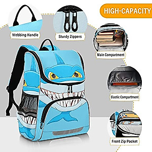 JKDY School Backpacks for Teens Boys Girls,for Elementary School Lightweight Travel Backpack with Adjustable Chest Strap (Cute shark) Suitable for ages 6-12 Student