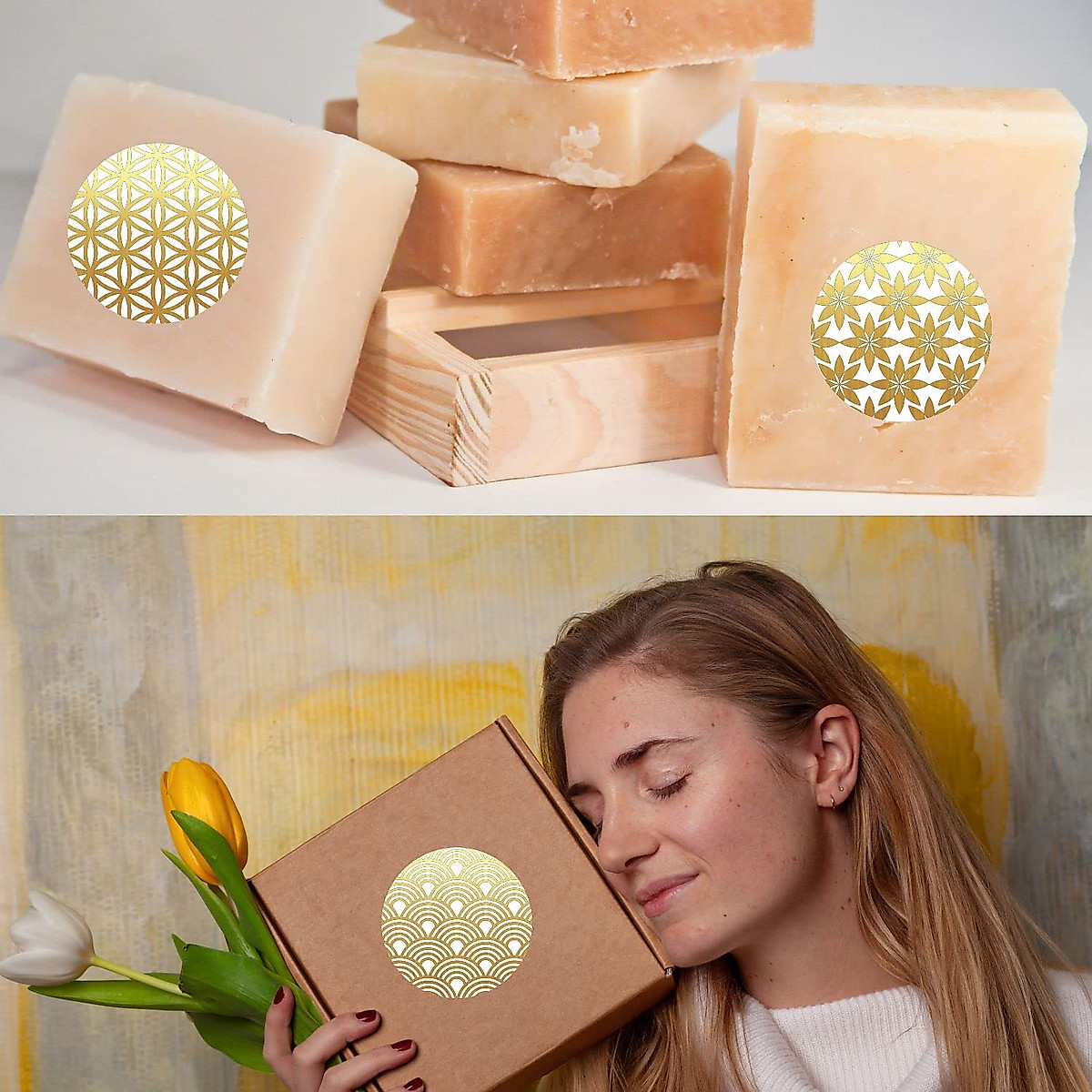 PARTH IMPEX Decorative Gold Stickers Envelope Seals - (Pack of 120) 2" Large Round Labels for Christmas Happy Holidays New Year Birthday Cards - Geometric Pattern